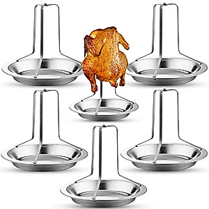 6 Pack Beer Can Chicken Holder Stainless Steel Chicken Roaster Rack Beer Can Chicken Stand Vertical Roaster Rack Chicken Roasting Rack Turkey Standing Holder with Pan for Grill Oven Camping Home BBQ