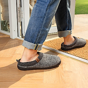 MERRIMAC Men's Slip-on Slippers Comfy Memory Foam Non-slip Indoor House Shoes Grey,12-13 US