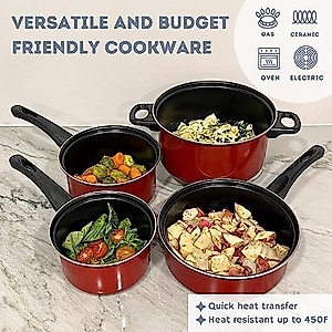 Imperial Home 7 Pc Carbon Steel Nonstick Cookware Set, Pots & Pans Set, Dishwasher Safe Cookware Set, Cooking Set, Kitchen Essentials (Red)