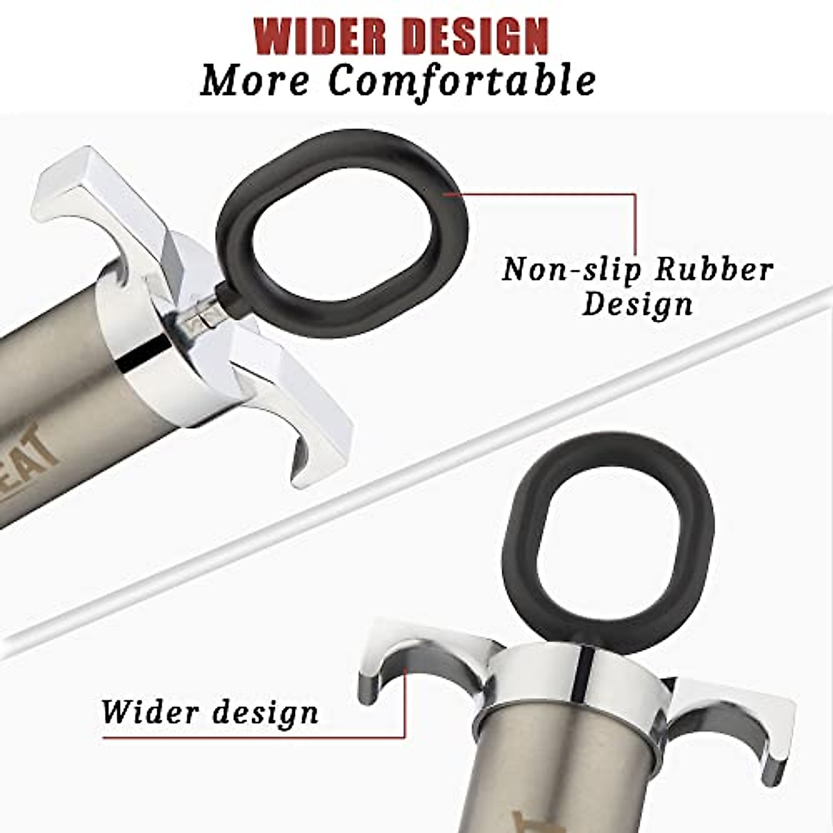 Big Meat Injectors For Smoking - Stainless Steel Meat Injector Syringe Starter Kit, 2oz Marinade Injector Gift Set with 3 Needles, Food Thermometer & Basting Brush - Food Injector