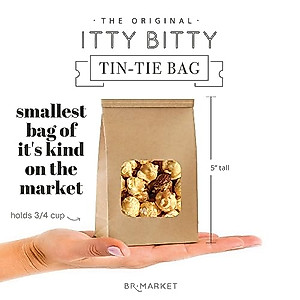 BRMARKET Small Square Window Kraft Paper Bags | 3.3 x 5.5 x 2 Inches Treat Cookie Bags with Tin Tie Closure | 50 Pcs (Disposable, Single Layer Paper, Kraft Brown)