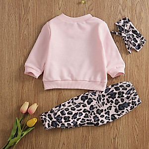Newborn Baby Girls Clothes Daddy Saying Top Printed T-Shirt Leopard Pants+Headband Sweatshirt Outfit Set (A-Daddy Says, 0-6 Months)
