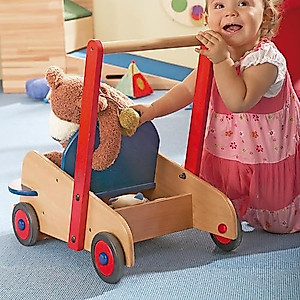 HABA Walker Wagon - Wooden Baby Push Walker, Sit to Stand Walker for Baby Learning to Walk, Push Toys for Toddlers 1-3 with Seat & Storage, 10 Months+