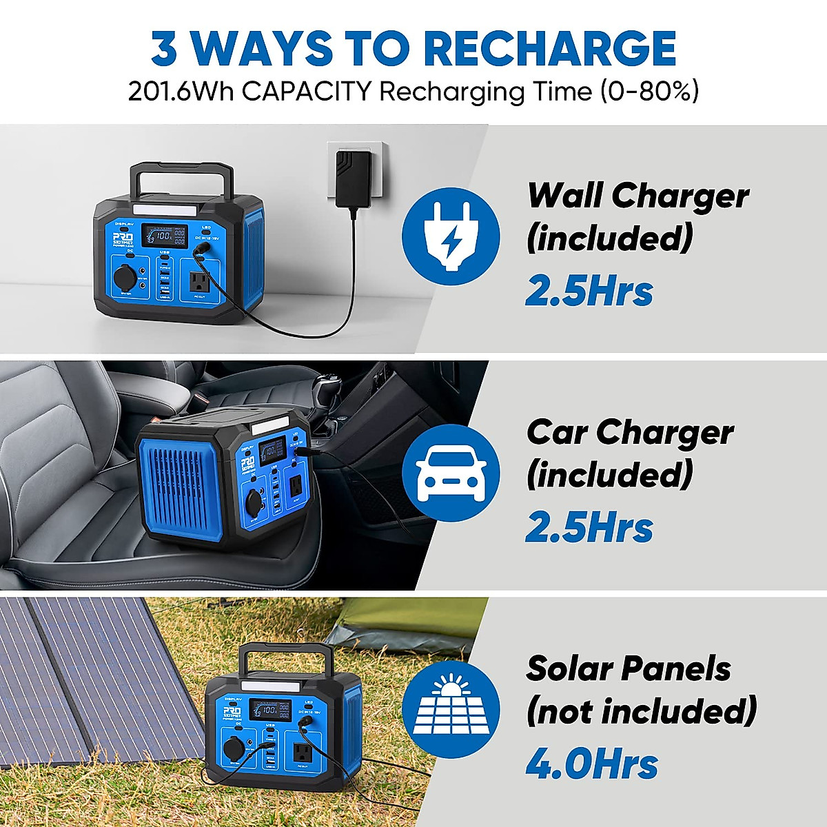 Prostormer Portable Power Station, 201.6Wh Backup Lithium Battery with 110V/240W AC Outlet, Solar Generator (Solar Panel Not Included), LED Lighting for Outdoors Camping Travel Hunting Emergency