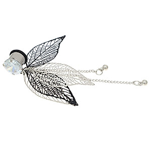 Cubic Zirconia Stainless Steel Dangle Silver Black Leaves Ear Tunnels Gauge Piercing Plugs Stretcher with O-ring 4g 5mm