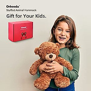 Orkeedu Stuffed Animal Net or Hammock with LED Lights, Large Toy Storage Hooks, Macrame, Cotton Beige