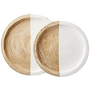 Mud Pie Paulownia Round Tray Set, small 14" dia | large 16" dia, White