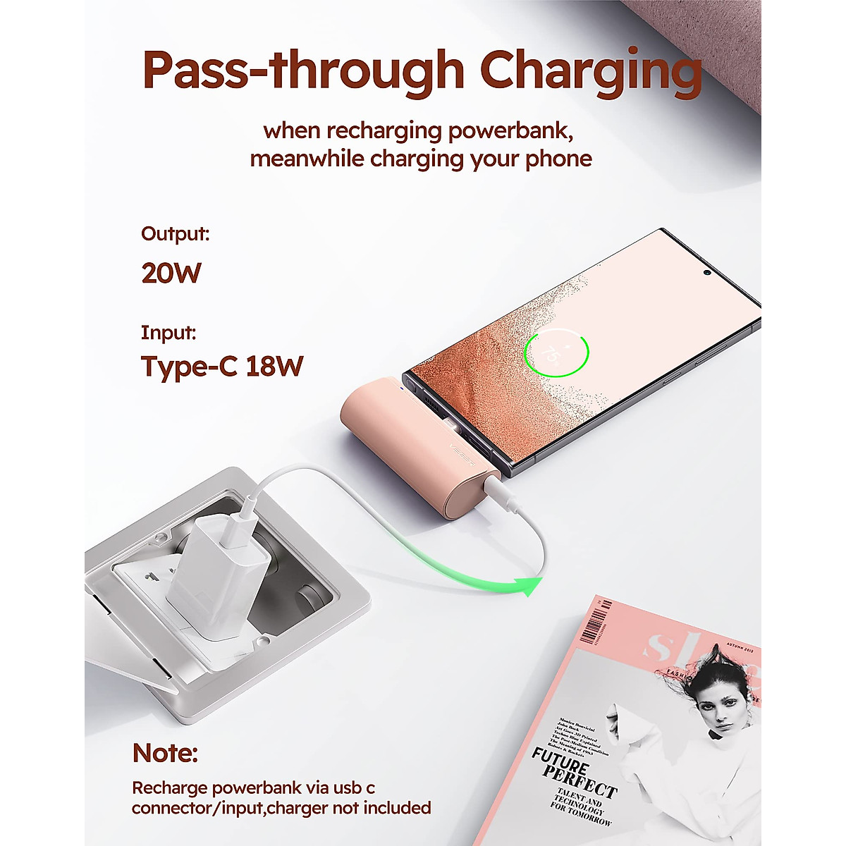 VEGER Portable Charger, USB C Power Bank, 5000mAh Mini Battery Pack Fast Charging 20W Small Charging Bank for Samsung Galaxy S21, S20, S10, S9, Note 20, Pixel, Moto, LG, Oculus Quest, Android Phones