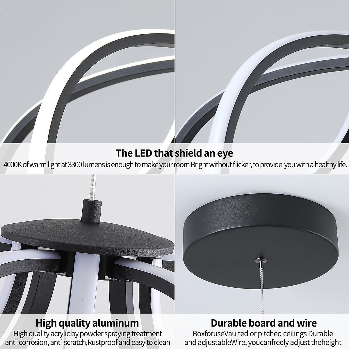 With Light Forward Modern LED Chandelier，Black Adjustable Hanging Chandelier ，Easy to Install, Suitable for Foyer, Dining Room, Living Room, Bedroom(Black, 10 Light-MAX)