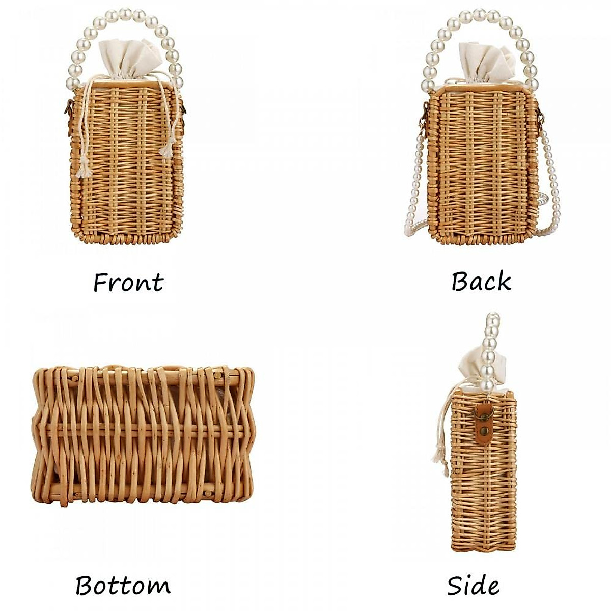 Rattan Bag, Summer Tote Bag, Beach Bag Purse for Women, Top Handle Handbag, Pearl Purse