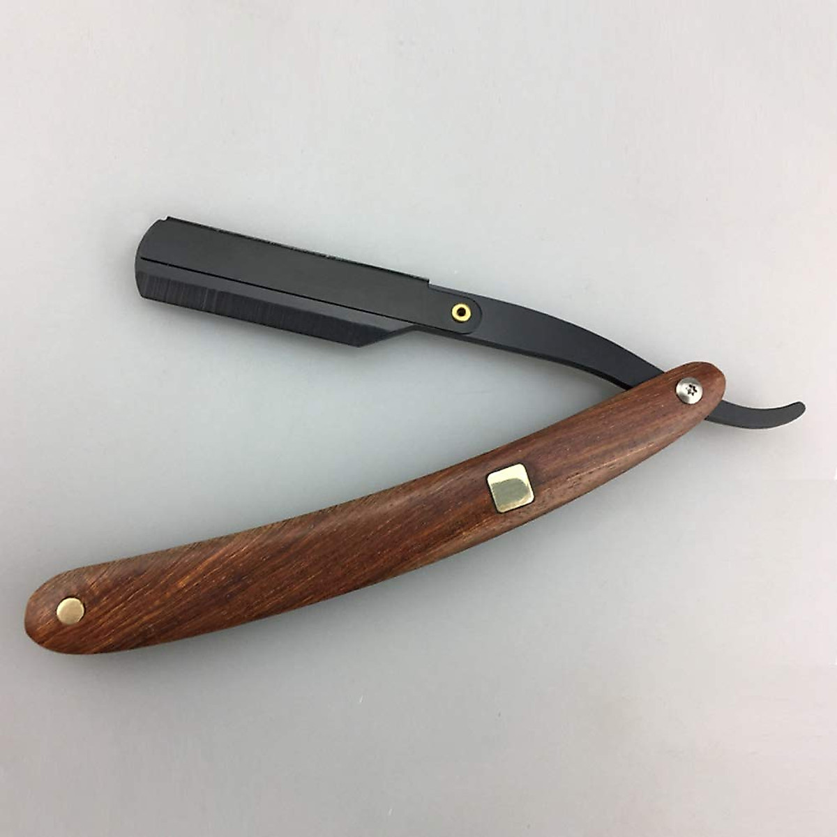 Uonlytech Wooden Handle Chic Straight Barber Edge Steel Razors Shaving Knife Folding Men Vintage Straight Edge Metal Hair Shaper Barber Razor without Blade