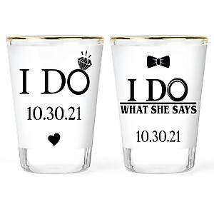 Personalized Wedding Gift for Couple | Bride Groom Gift | I Do and I Do What She Says Gift Set | Just Married Couple | Funny Wedding Gift