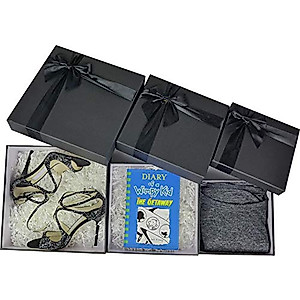 Cypress Lane Square Rigid Gift Box with Ribbon, 11 inches, a Nested Set of 3 (Black)