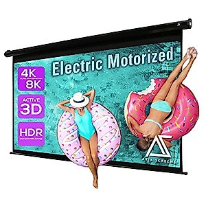 Akia Screens 125 inch Motorized Electric Remote Controlled Drop Down Projector Screen 16:9 8K 4K HD 3D Retractable Ceiling Wall Mount Black Projection Screen Office Home Theater Movie AK-MOTORIZE125H