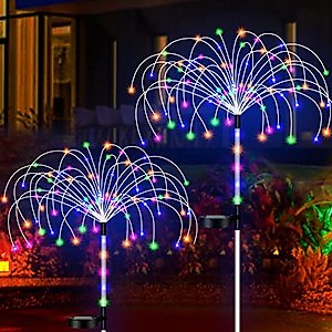Insoiis Solar Firework Lights, 2 Pack 120 LED Solar Outdoor Lights Decorative, 2 Lighting Modes Sparkles Stake Yard Light for Garden, Yard, Landscape and Driveway