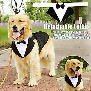 Dog Formal Tuxedo Suit for Medium Large Dogs，Dog Tuxedo Costume Wedding Party Outfit with Detachable Collar，Elegant Dog Apparel Bowtie Shirt and Bandana Set for Dress-up Cosplay Holiday Wear