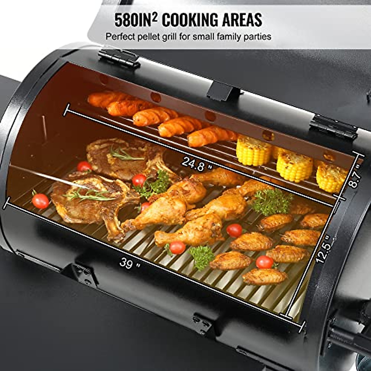 VEVOR Smoker Pellet Grill,Portable Wood Pellet Grill with Cart for Outdoor Cooking, Barbecue Camping,Picnic,Patio and Backyard,580 sq,Black