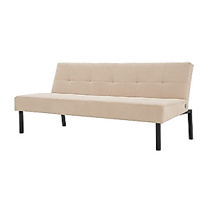 Panana Convertible Sofa Bed, Small Couch Sleeper Linen Upholstered Home Recliner Reclinening Daybed Guest Bed Couch for Living Room Apartment Dorm Bonus Room (Without Drinks Holder, Beige)