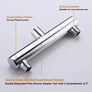 AZOS Chrome Double Outlet Shower Manifold, Suitable for Dual Sprayer Showering System, Can Connect Two Showerheads - Double Enjoyment