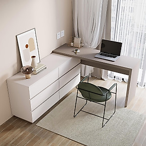 Trroec 97.63" L Shape Desk with 51" File Cabinet, Corner Dresser, Desk with Dresser, Desk with Dresser Combo; Executive Desk with Storage
