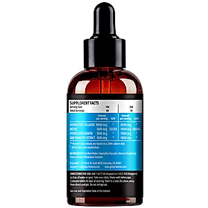Liquid Collagen Peptides for Women - Serum Complex with Biotin Vitamin, Hydrolyzed Keratin Protein and Saw Palmetto - Comprehensive Formula for Hair, Skin, and Nails Wellness - 2fl oz (Pack of 2)
