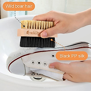 YoungJoy 2 Pieces Dual Sided Sneaker Shoe Cleaner Brush Set Shoes Clean Brush Kit Both Boar and Plastic Bristles with Microfiber Cloth (A)