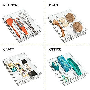 mDesign Plastic 3-Section Compact In-Drawer Utensil Storage Organizer Tray for Kitchen, Pantry; Holder for Silverware, Cutlery, Flatware, Large & Small Utensils, Spoon, Fork - Ligne Collection, Clear