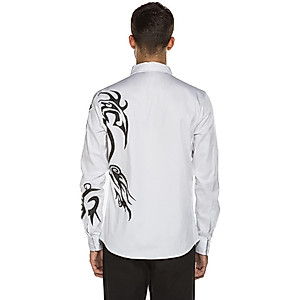 Coofandy Men's Fashion Print Dress Shirt Casual Cotton Button Down Shirts White Medium