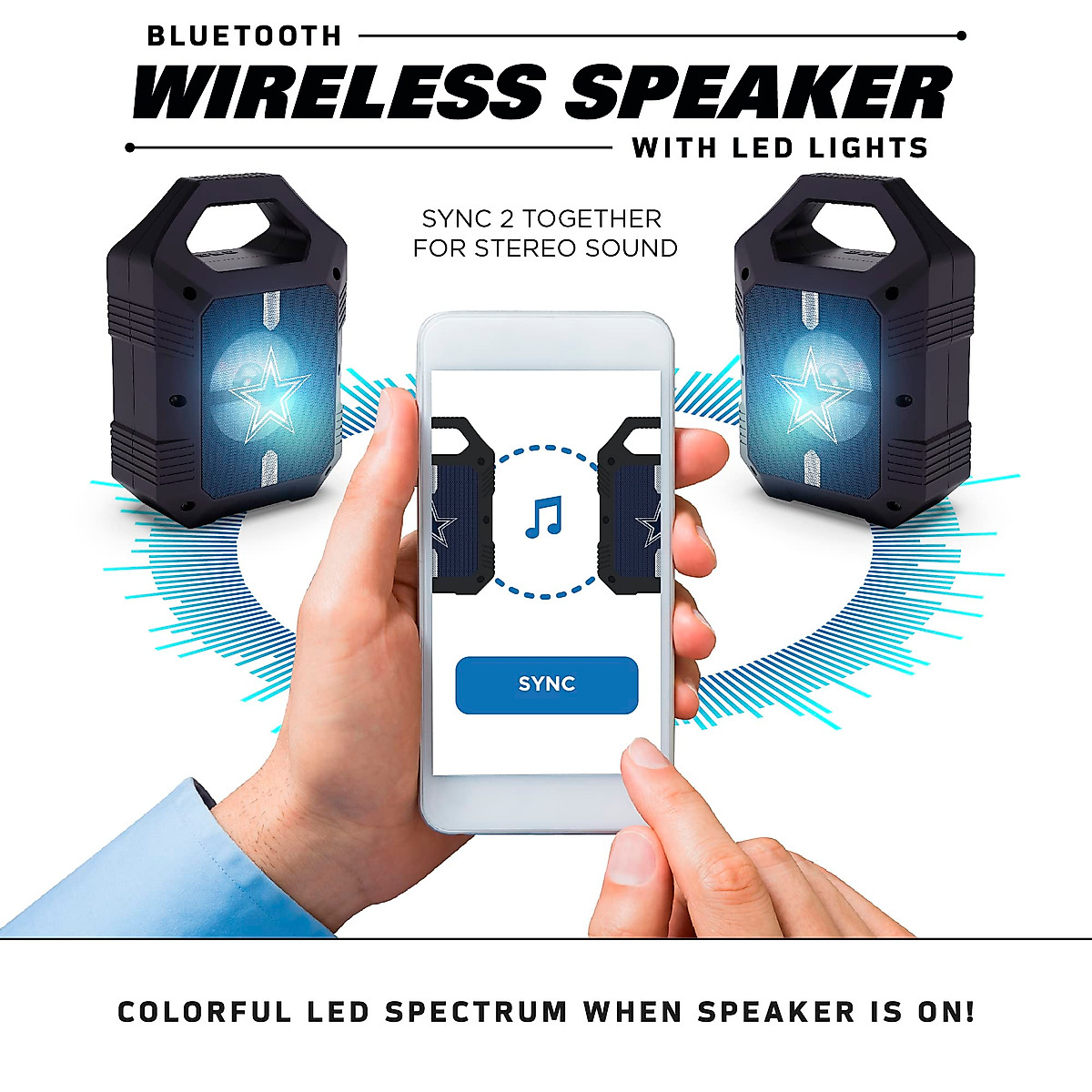 SOAR NFL ShockBox XL LED Wireless Bluetooth Speaker, Dallas Cowboys