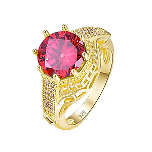 Narica Women's Yellow Gold Plated Vintage Round Cut Created Garnet Openwork Rings Band CZ Cubic Zirconia Filled for Mom 8#