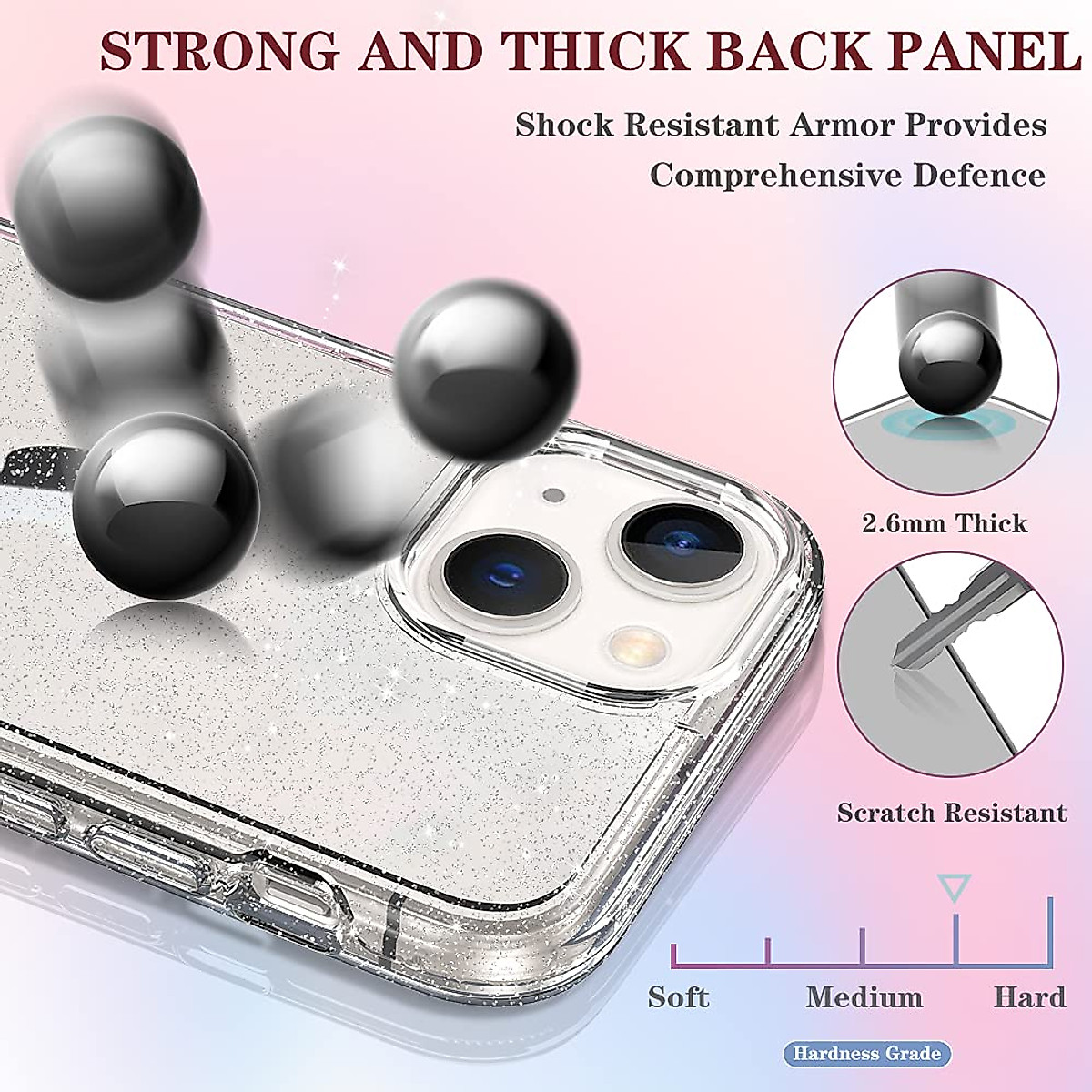 LABILUS Glitter Shining Double Layers Bumper Hard PC Back Protective Case for Girls Women, Compatible with iPhone 13 Mini (5.4 inches) - Clear