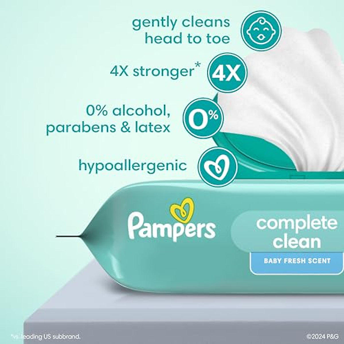 Pampers Baby Wipes, Complete Clean Baby Fresh Scented Wipe, Gently Cleans Head to Toe, 216 Total (3 Flip-Top Packs)