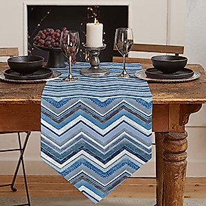 Big buy store Table Runner Zig Zag Chevron Geometric Lines Cotton Line Table Covers for Dinner Kitchen Wedding Indoor and Outdoor Parties Northern Europe Blue Table Setting Decor -13 x 72 inch