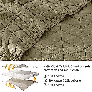 palassio Green 100% Cotton Quilt California Cal King Size Bedding Sets with Pillow Shams, Olive Oversized Lightweight Bedspread Coverlet, Cozy Bed Cover for All Season, 3 Pieces, 118x106 inches