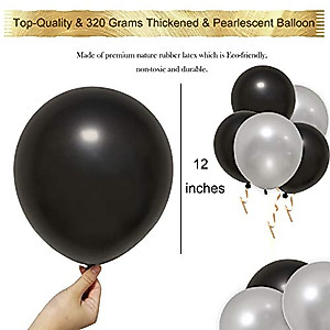 Elecrainbow 100 Count 12 Inch 320 Grams Thickened Black and Silver Balloons for Graduation Birthday Baby Shower Wedding Thanksgiving Anniversary Party Decorations