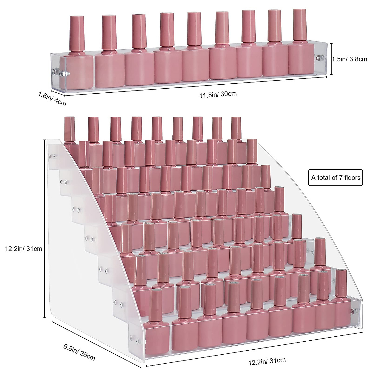 DSVENROLY Nail Polish Organizer, 84 Bottles of 7 Layers Professional Acrylic Nail Polish Display Rack, Eyeglass Storage Essential Oils Holder for Ink, Cosmetic Dropper Bottle (7 Tiers)