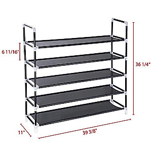 5 Tiers Shoe Rack Space Saving Shoe Storage Organizer Shoe Tower Cabinet Stackable Shelves 39.75 L x 11.13 W x 38.5 H InchesHolds 20-25 Pairs (Black)