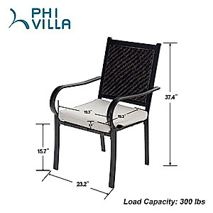 PHI VILLA Outdoor Rattan Dining Chairs Set of 2, Wicker Chairs with Removable Cushion & Metal Frame, for Patio, Deck, Yard, Porch