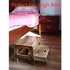URFORESTIC Handcrafted Solid Wood Bed Step Stool-Foot Stool Kitchen Stools Bed Steps Small Step Ladder Bathroom Stools (Burned)