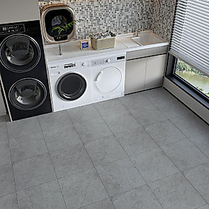 VaryStyle 20 Pack Waterproof Vinyl Flooring Tiles 12"x12" Classic Grey Concrete Peel & Stick Self Adhesive Removable Tiles for Kitchen, Basement, Bedroom