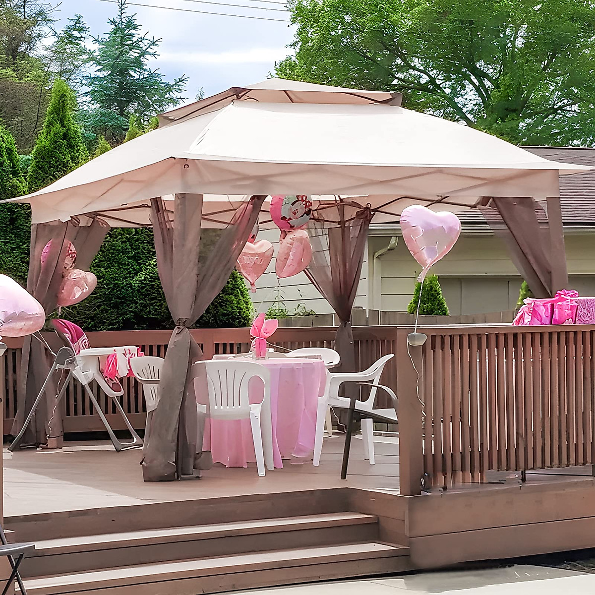 Joyside 11'x11' Pop Up Gazebo for Patio Gazebo Canopy Tent with Sidewalls Outdoor Gazebo with Mosquito Netting Pop Up Canopy Shelter Wedding Tent (Beige)