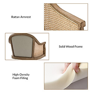 TINA'S HOME Rattan Desk Chair, Upholstered Home Office Chair with Armrest, Adjustable Swivel Rolling Height Computer Task Chair for Living Room Bedroom Study Room, Linen