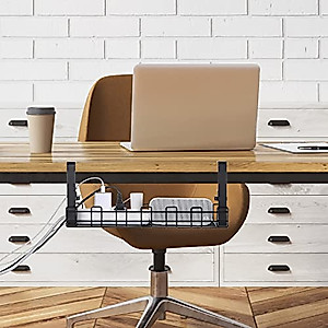 3 Pcs Under Desk Cable Management Tray with 5 Pcs Hook and Loop Strips 3 Sizes Desk Cable Organizer No Drill Wire Management Desk Metal Cord Organizer Black Cable Rack Cable Basket for Office and Home