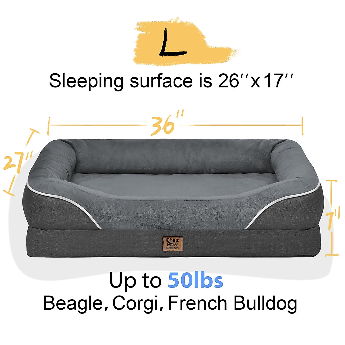 Large Orthopedic Dog Bed Washable - XL Dog Couch Sofa - Four Sides Dog Beds Waterproof Non-Slip for Large Sized Dogs