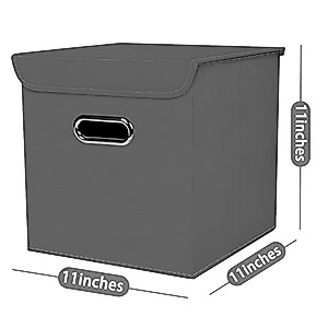 Yunkeeper Collapsible Storage Bins with Lids,Fabric Cube Storage Organizer With Handles,For Clothes Storage,Home, Nursery,Closet Office Basket,3 Pack,（Grey