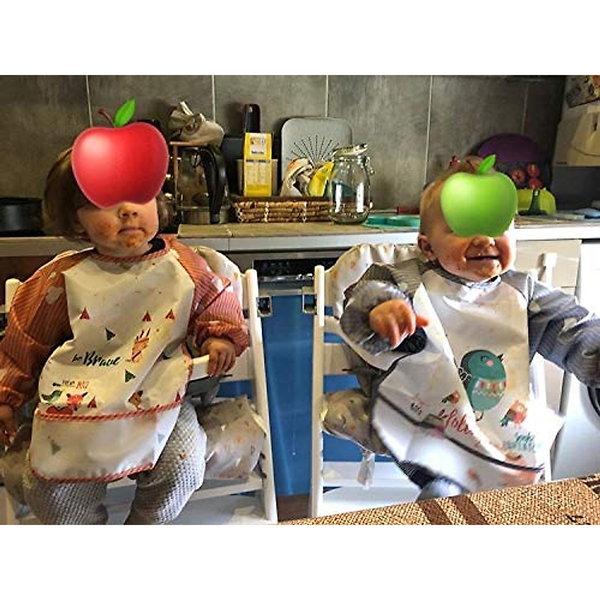 HaimoBurg 4 Pcs Long Sleeved Baby Infant Toddler Bibs Sleeved Bibs 8-36 Months