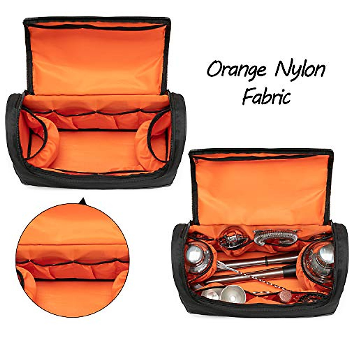 CURMIO Bartender Kit Bag, Portable Travel Carrying Bag with Rubber Handle for Bar Tools Set, Perfect for Home Indoor Outdoor Patio Party, Black (Bag ONLY, Patent Pending)