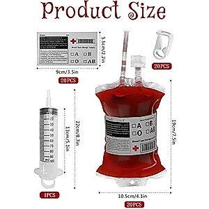20 Pack Halloween Decorations Blood Bag Drink Pouches for Home Party Decor Supplies Zombie Vampire Party Indoor Outdoor Decoration with Syringe, Clips and Stickers