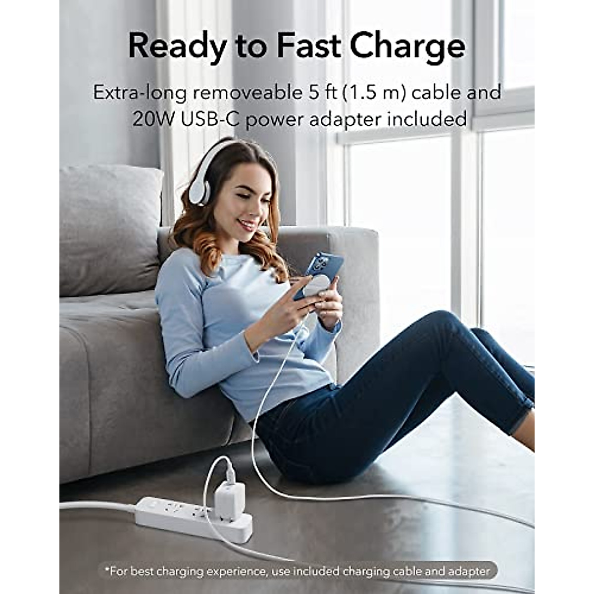 ESR HaloLock Kickstand Wireless Charger, MagSafe-Compatible Charger for iPhone 14/14 Plus/14 Pro/14 Pro Max and iPhone 13/12 Series, with 5 ft USB-C Removable Cable and 20W USB-C PD Adapter, White