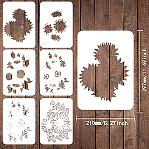 FINGERINSPIRE 6 Pcs Sunflower Stencils Drawing Painting Templates Sets Plastic Layered Sunflower Painting Stencils Sunflower Template Sets for Painting on Wood, Floor, Wall and Tile